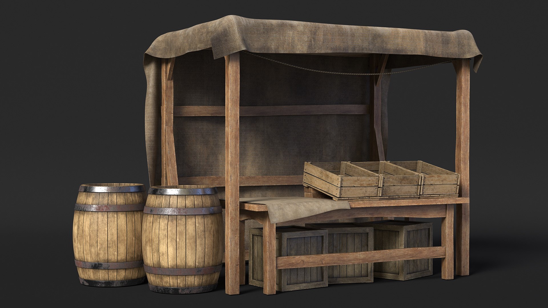 Medieval Market Stand With Barrels 3D Model - TurboSquid 2221533