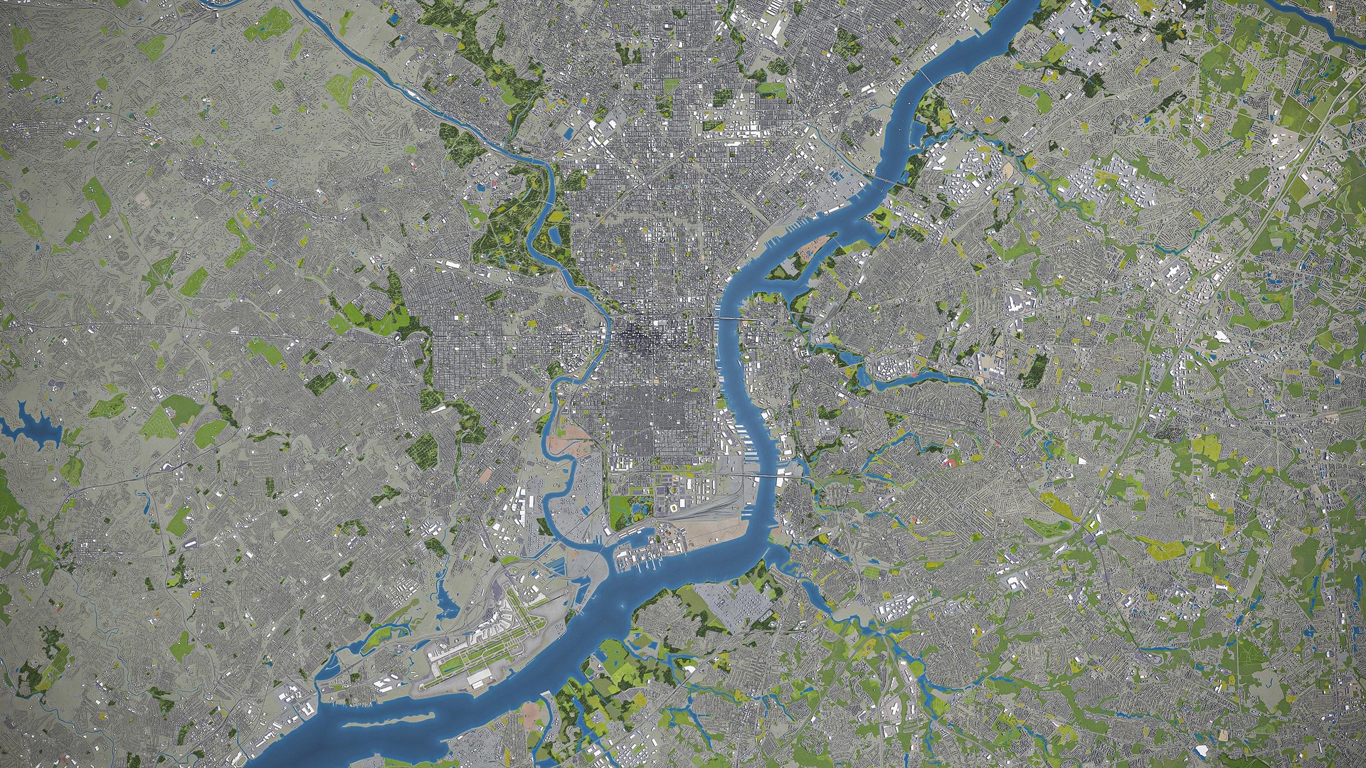 3D city philadelphia surrounding area - TurboSquid 1404117