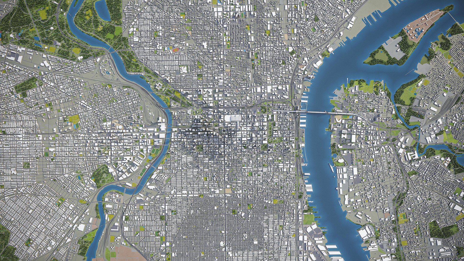 3D City Philadelphia Surrounding Area - TurboSquid 1404117