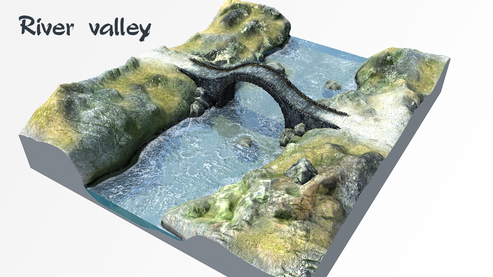3d Model Bridge Water Rocks