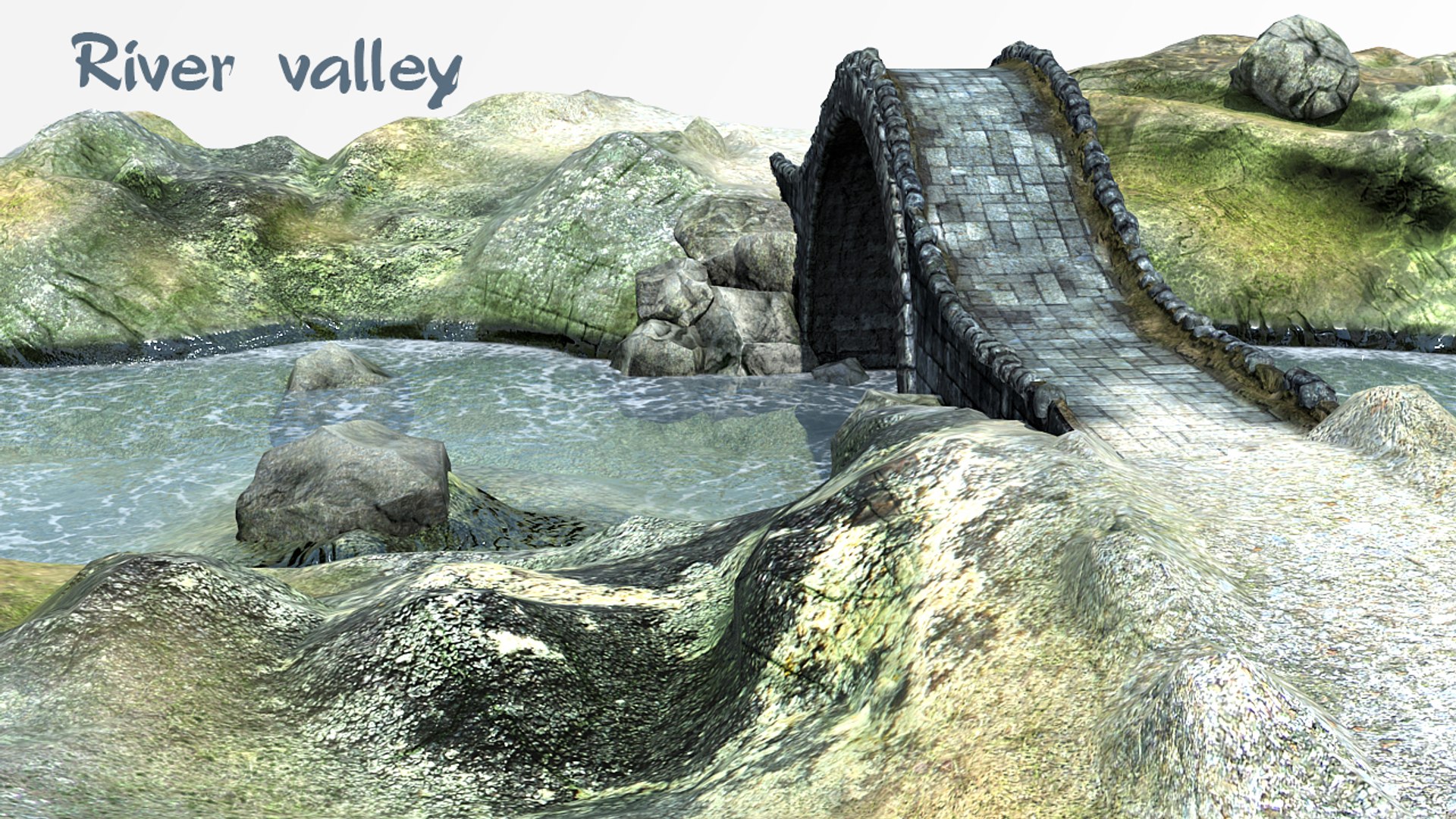 3d Model Bridge Water Rocks