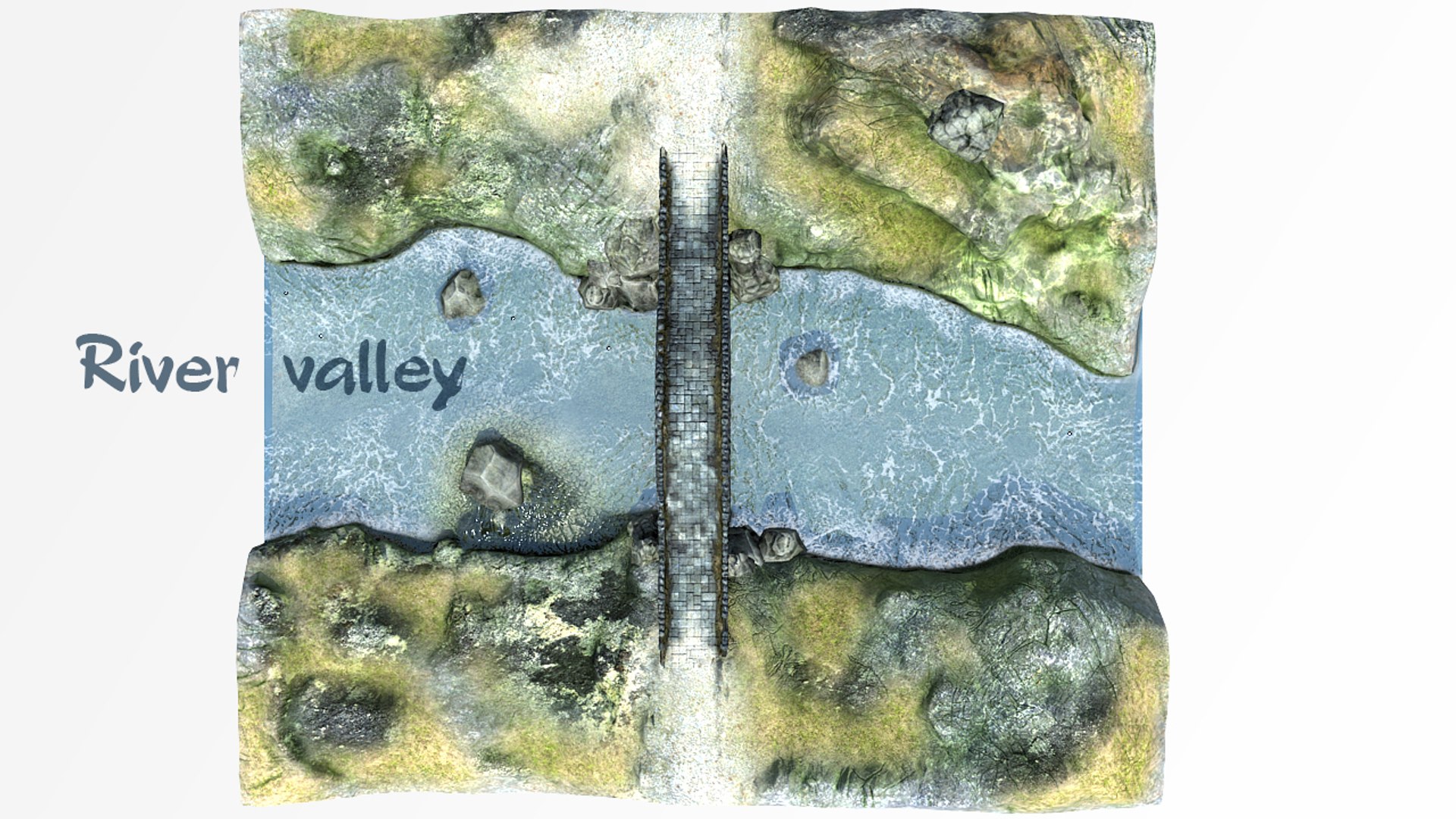 3d Model Bridge Water Rocks