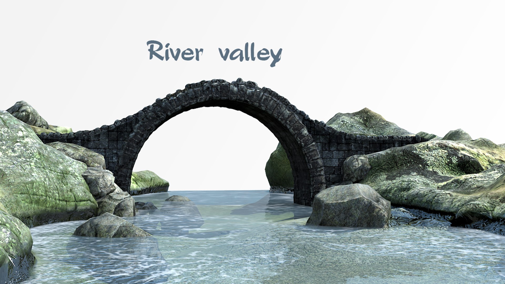 3d Model Bridge Water Rocks
