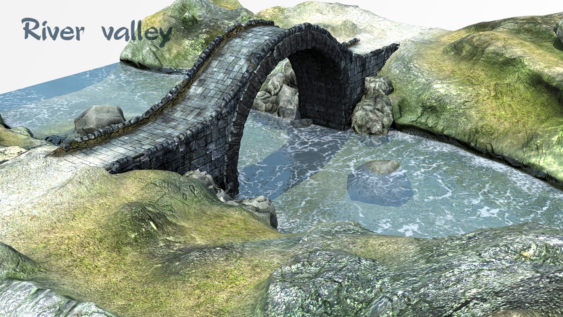 3d Model Bridge Water Rocks