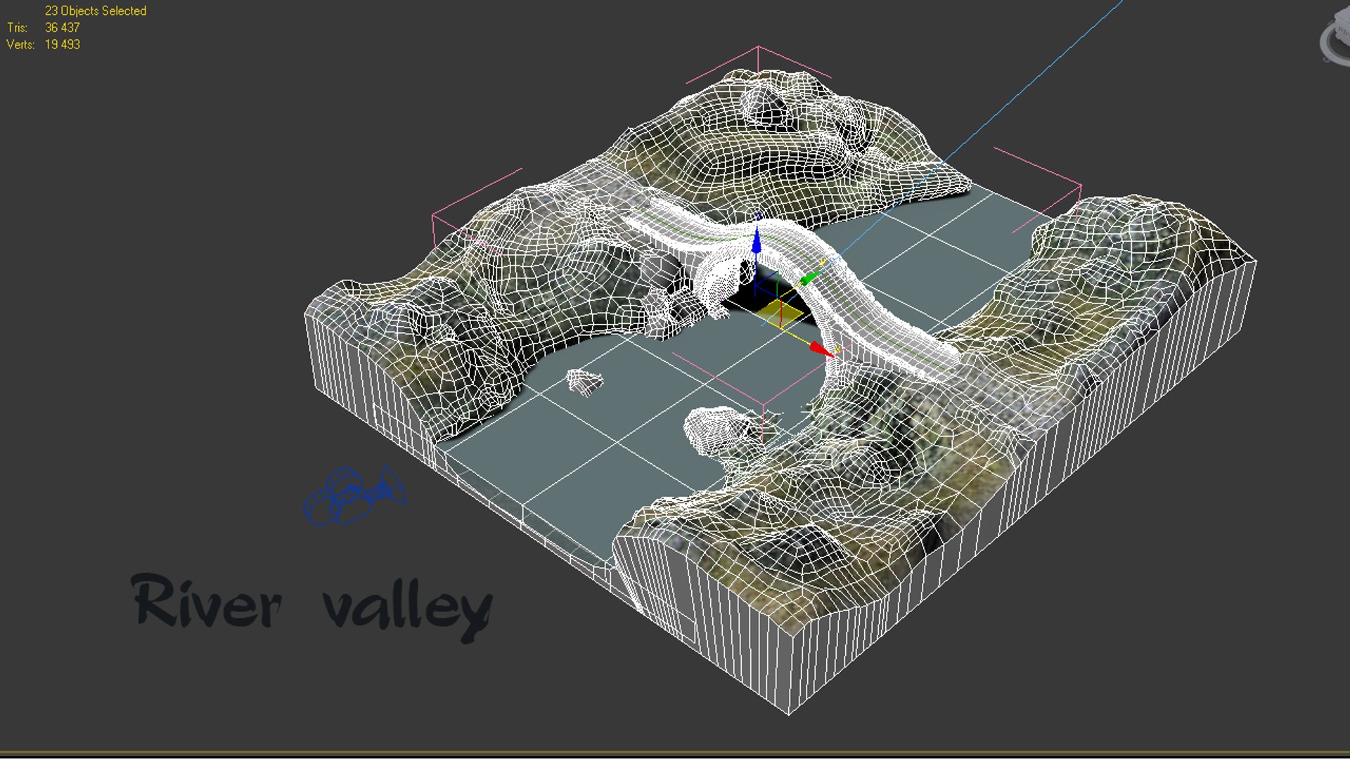 3d Model Bridge Water Rocks