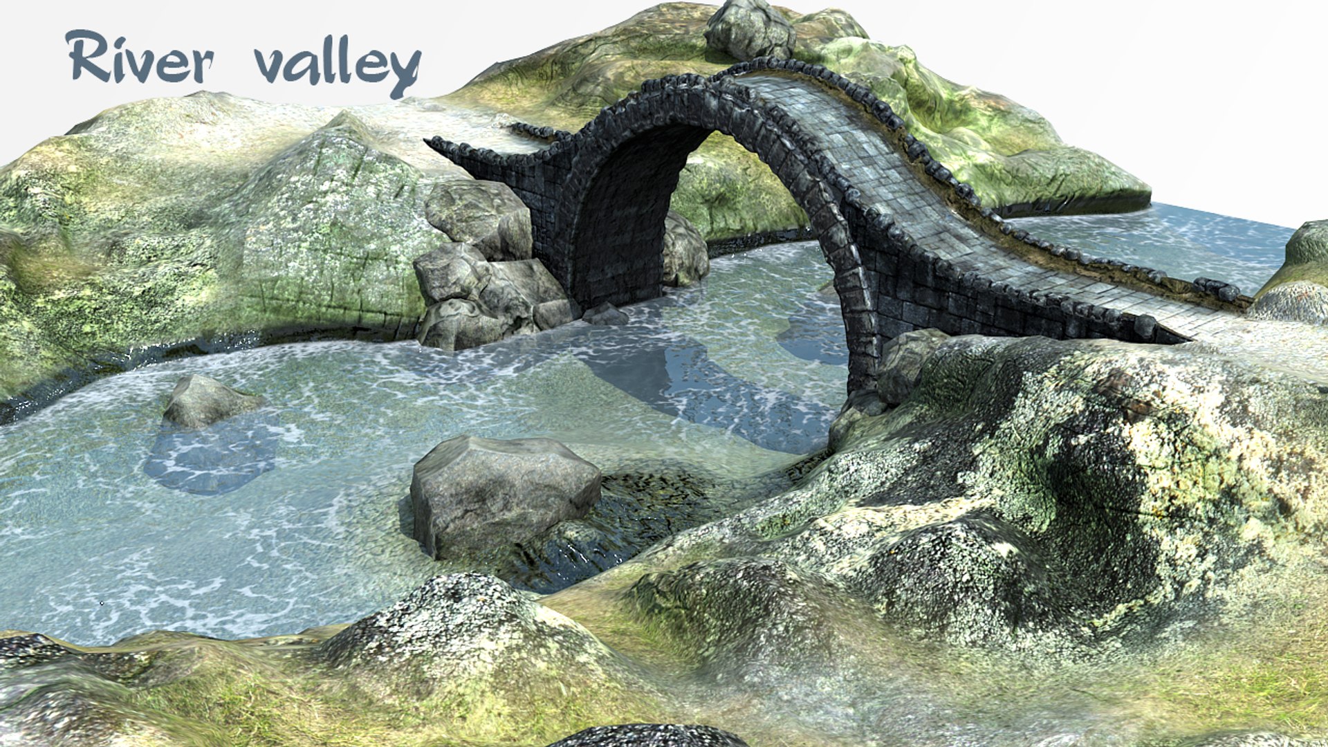 3d Model Bridge Water Rocks