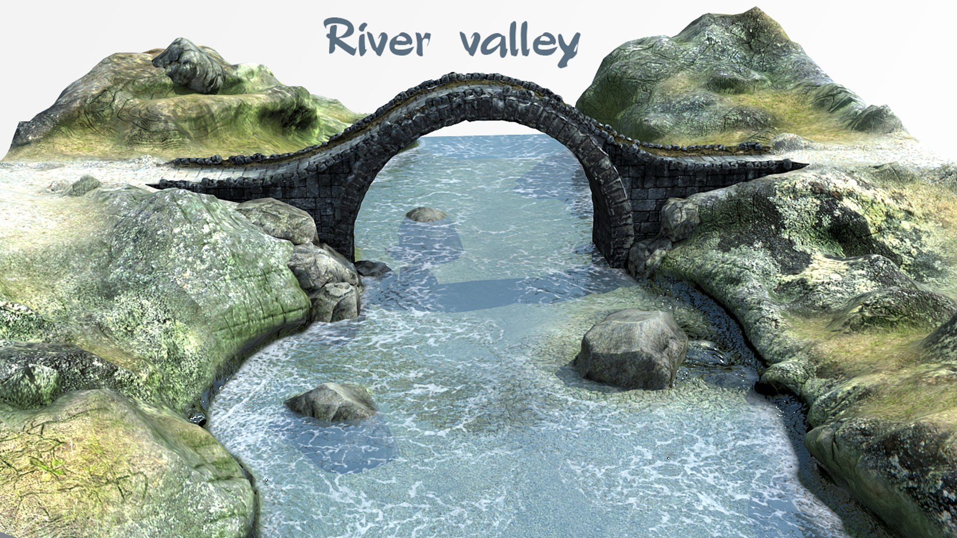 3d Model Bridge Water Rocks