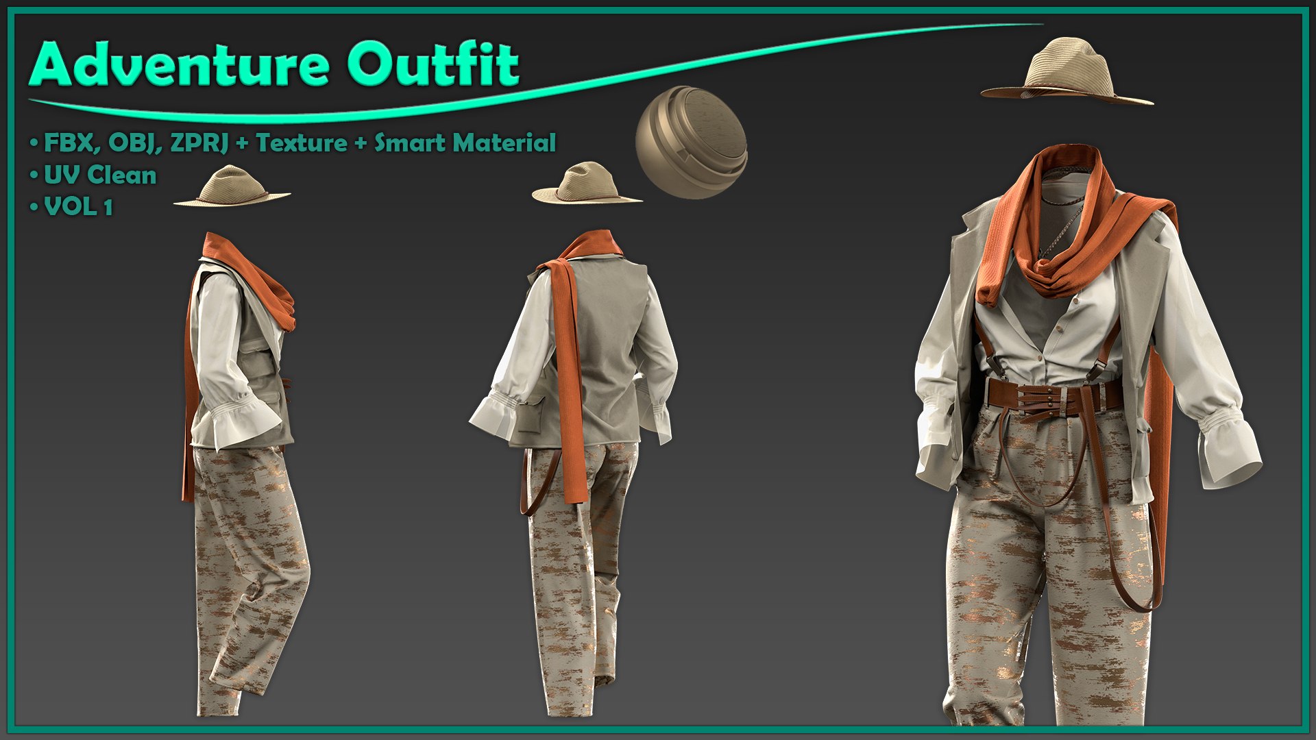 3D Model Female Adventure Outfit With Texture And Smart Material1 ...