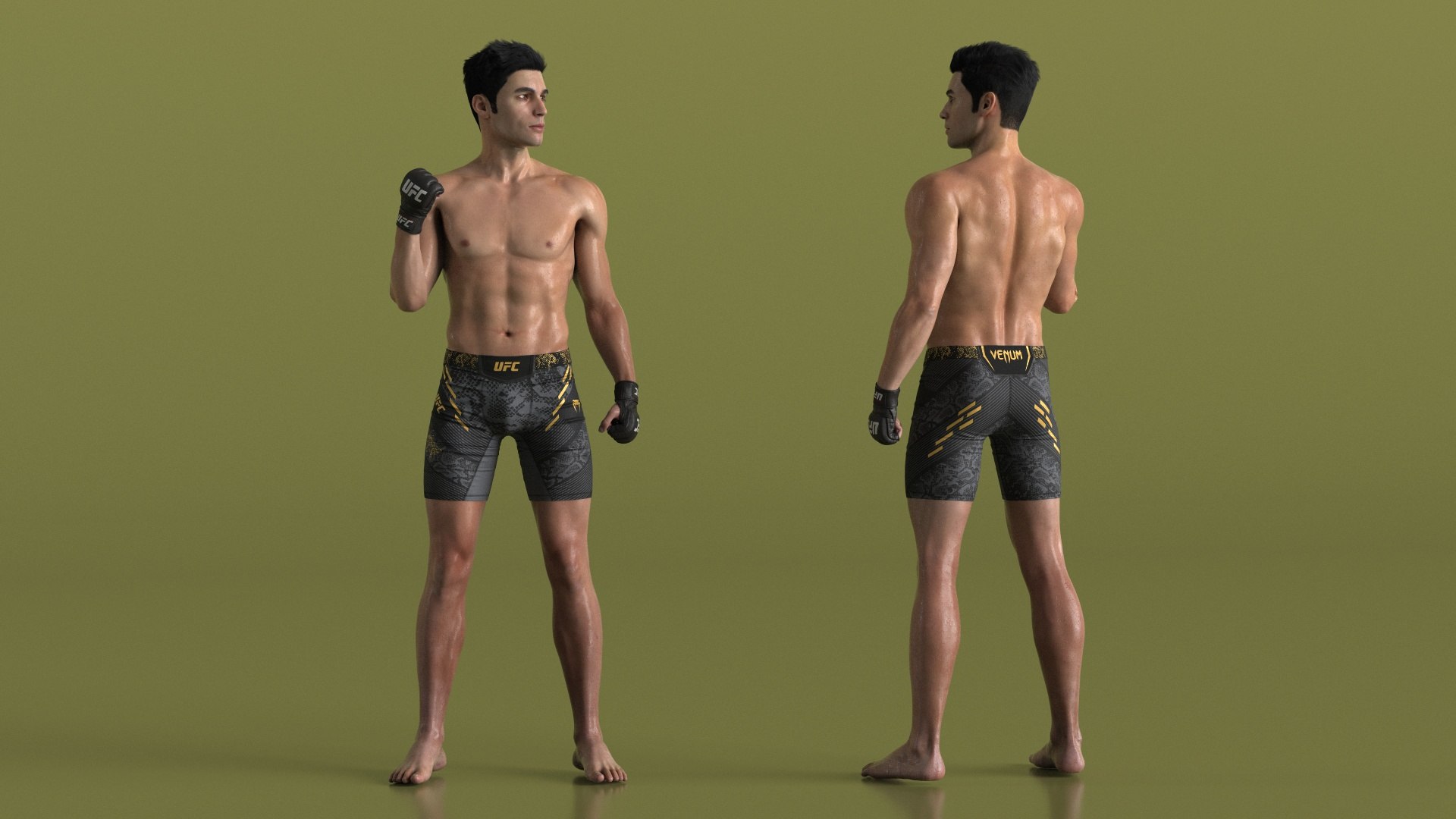 D Model Fighter Ufc Mma In Pose Sweaty Fur Turbosquid