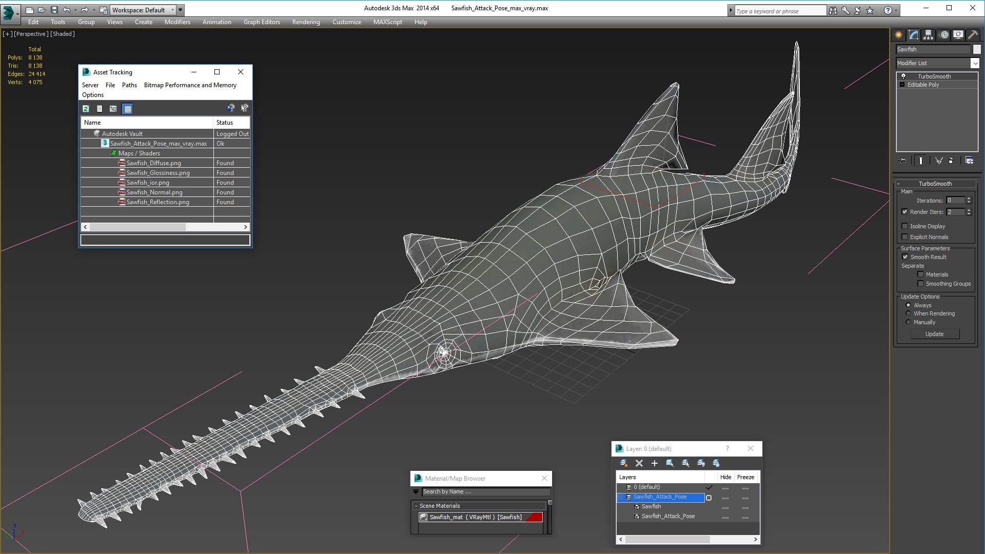 3D Model Sawfish Attack Pose Fish - TurboSquid 1580988