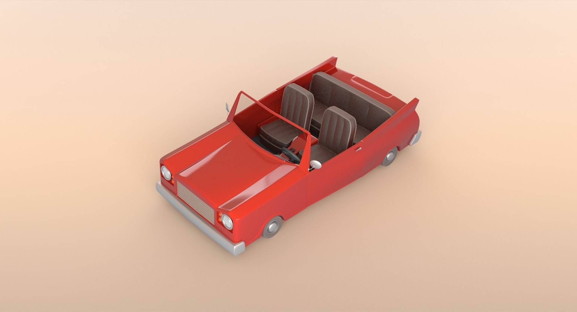 Red Toon Car 3d Model