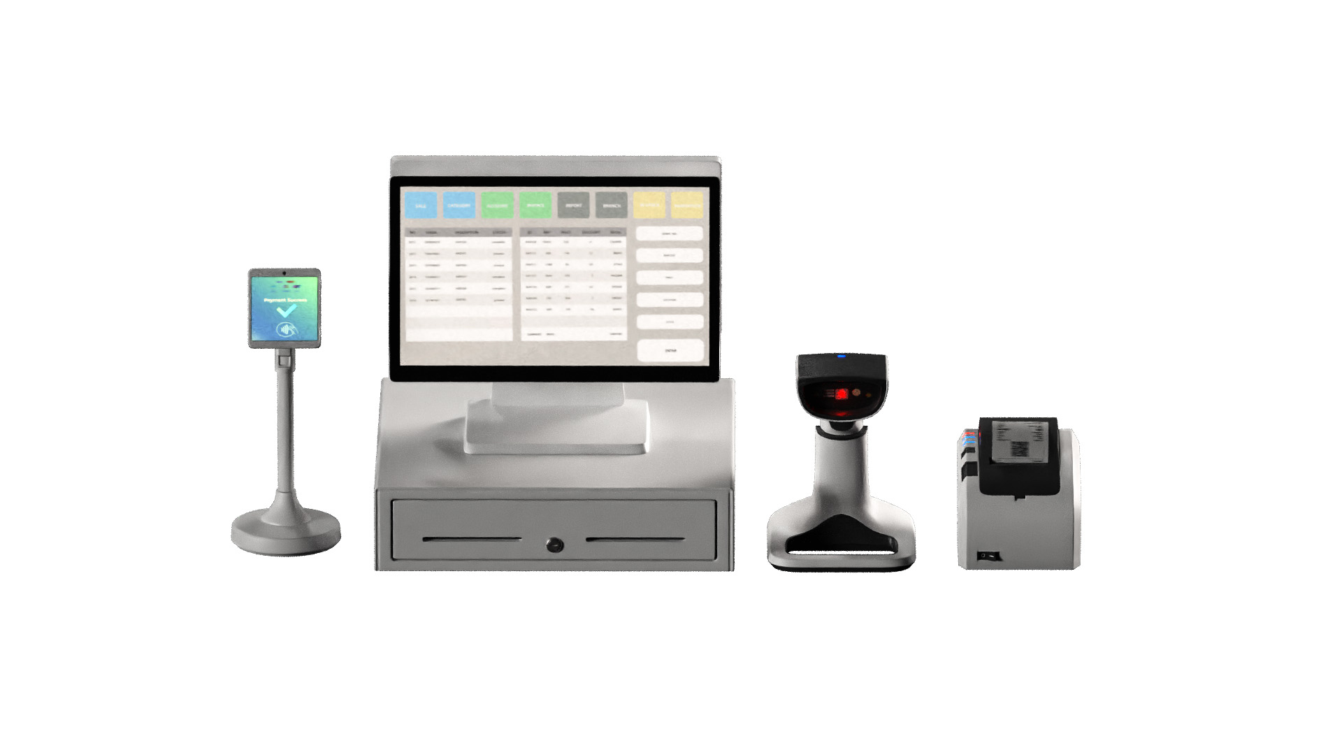 POS Cash Register Barcode Scanner Receipt Printer Payment Terminal 3D ...