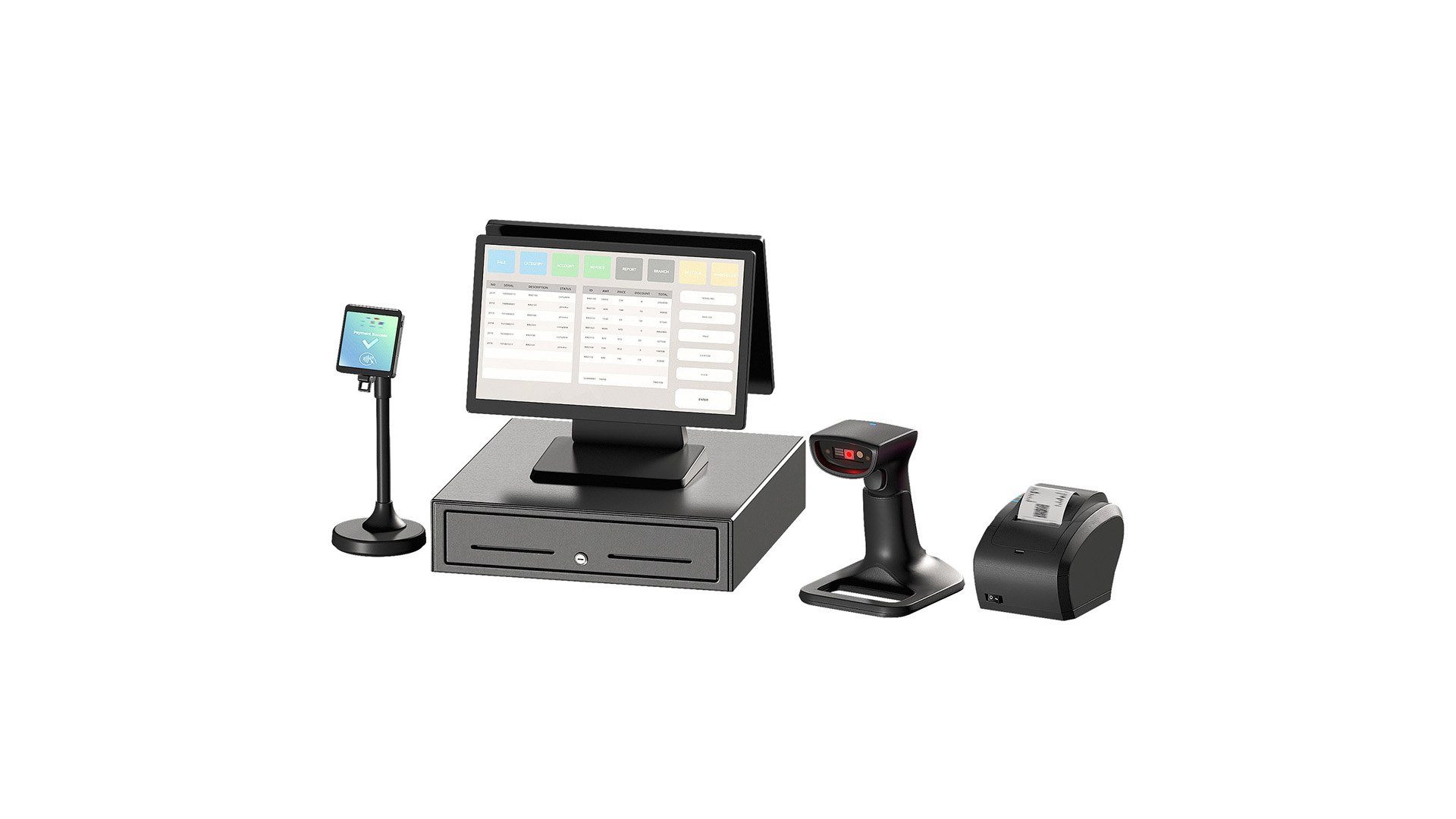 POS Cash Register Barcode Scanner Receipt Printer Payment Terminal 3D ...