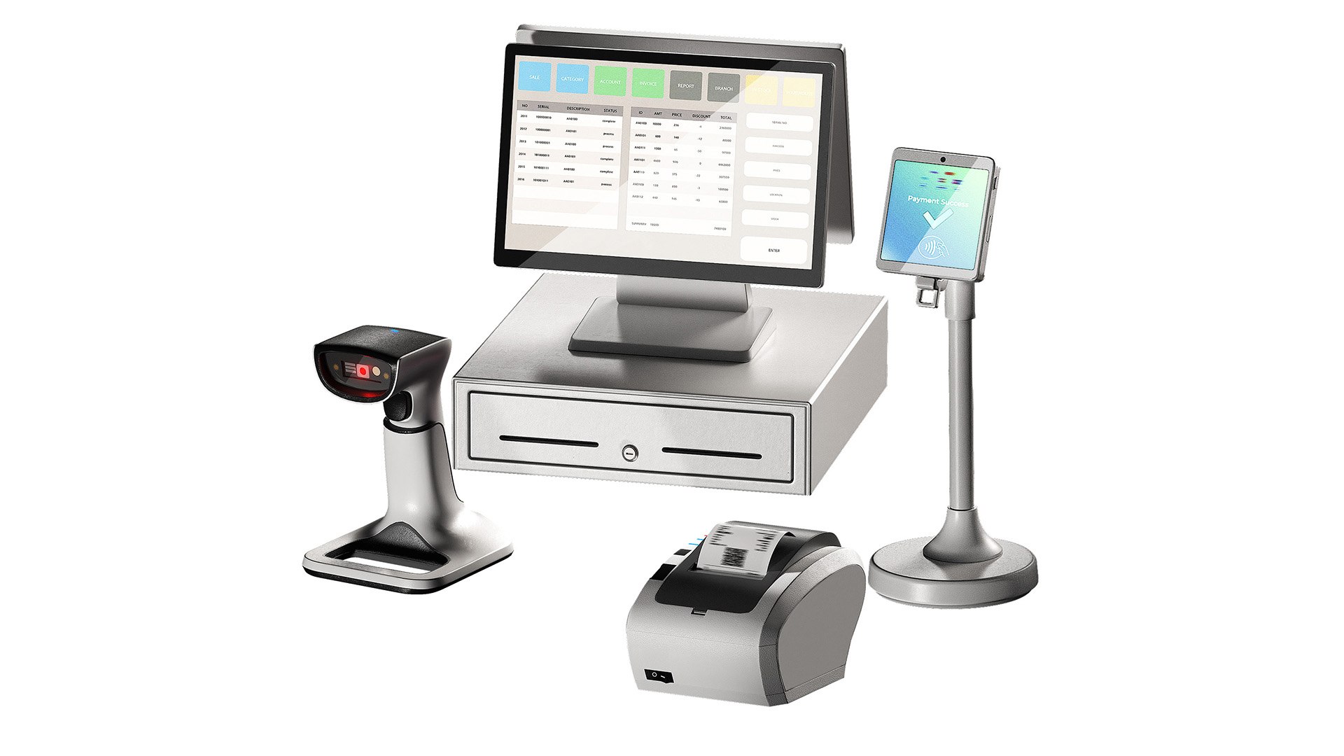 POS Cash Register Barcode Scanner Receipt Printer Payment Terminal 3D ...