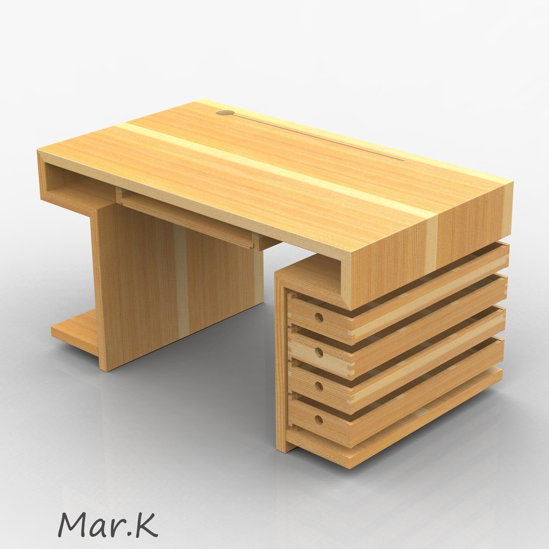 Wooden Computer Table 3d 3ds
