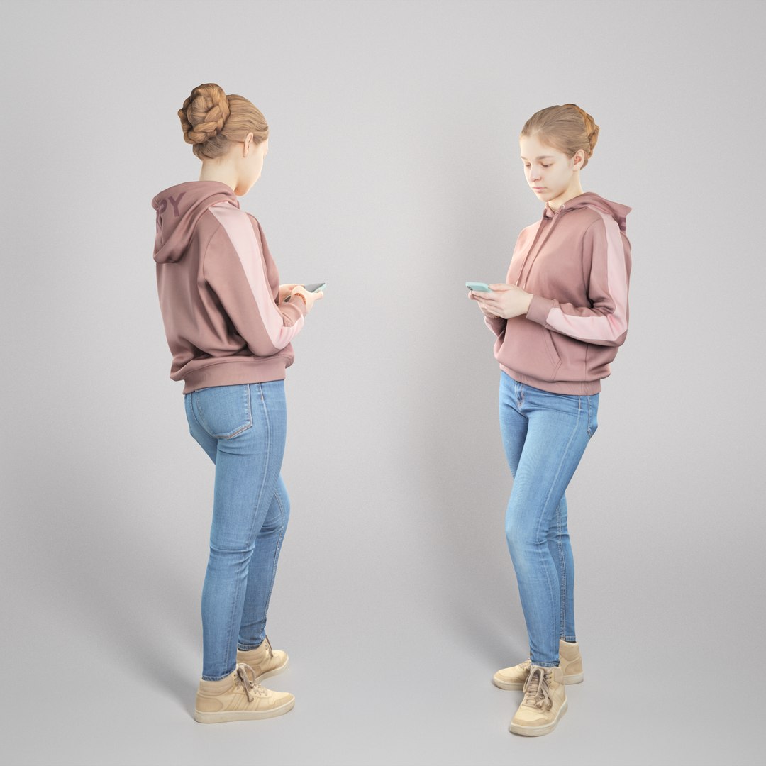 Beautiful Girl In Casual Clothes Using Smartphone 318 3D Model ...