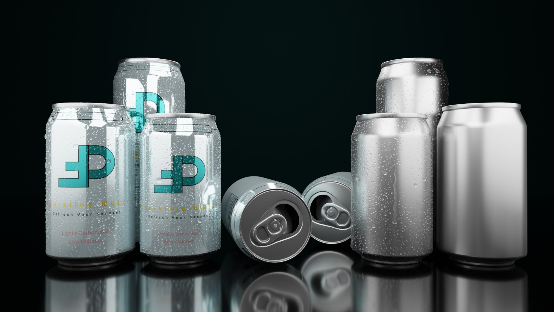 Regular Beverage Cans Set Open And Closed Tabs With Droplets 3D ...