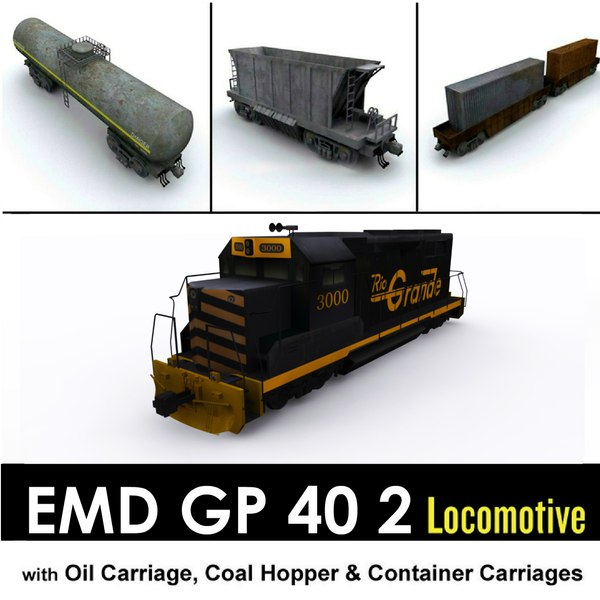modelo 3d EMD GP40 with Cargo Carriages - TurboSquid 2102584