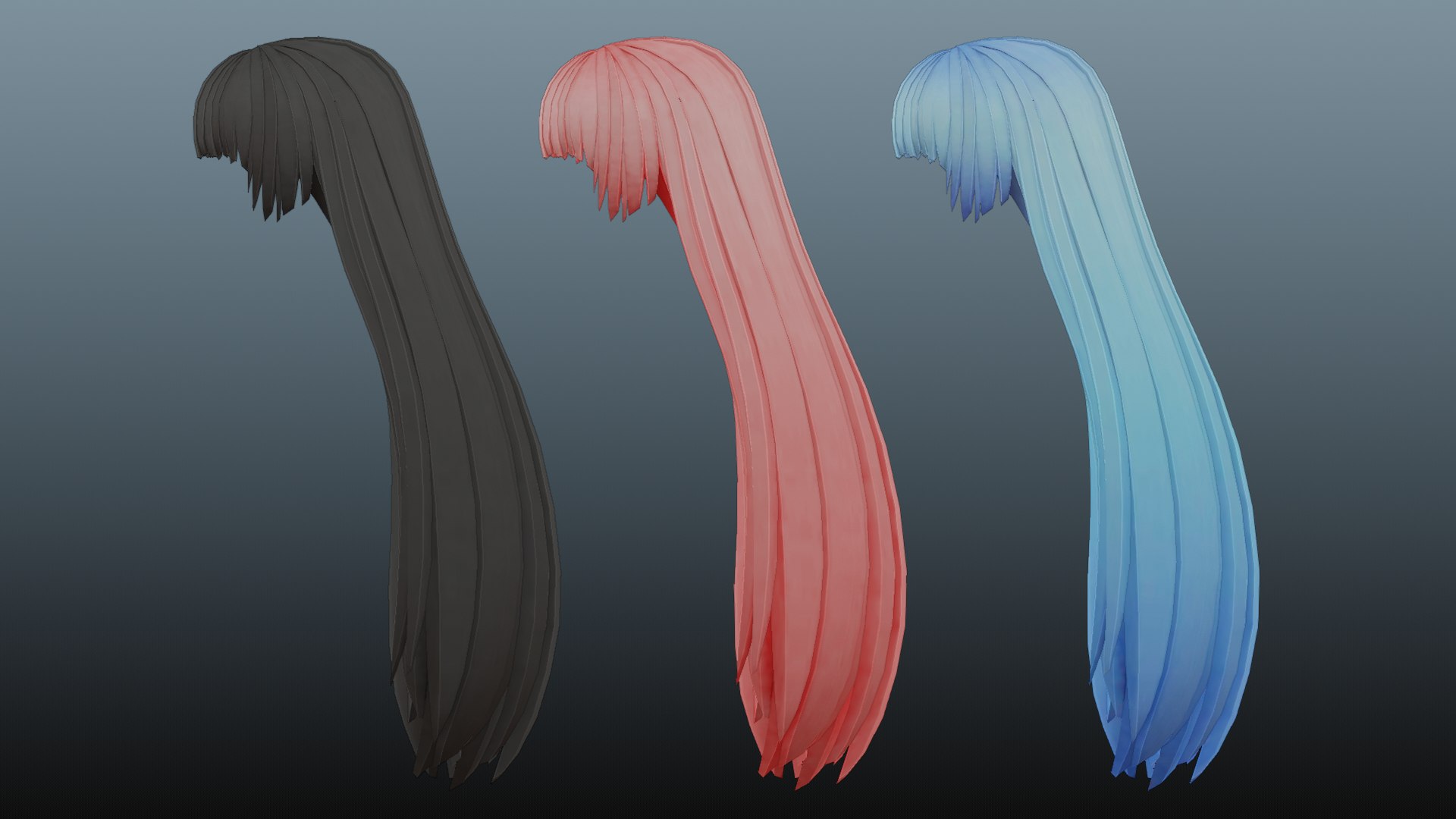 3D Female Hair Low Poly 3 Colors Model - TurboSquid 2319546
