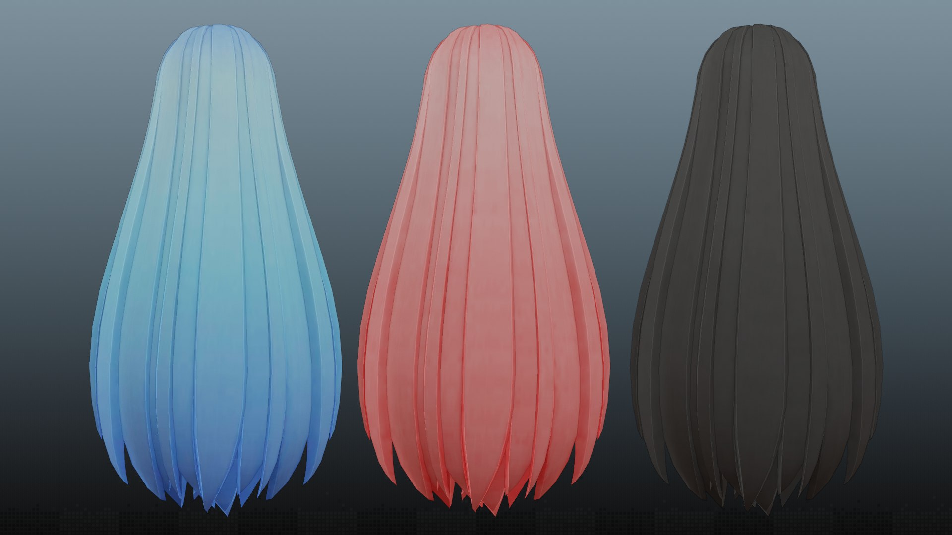 3D Female Hair Low Poly 3 Colors Model - TurboSquid 2319546