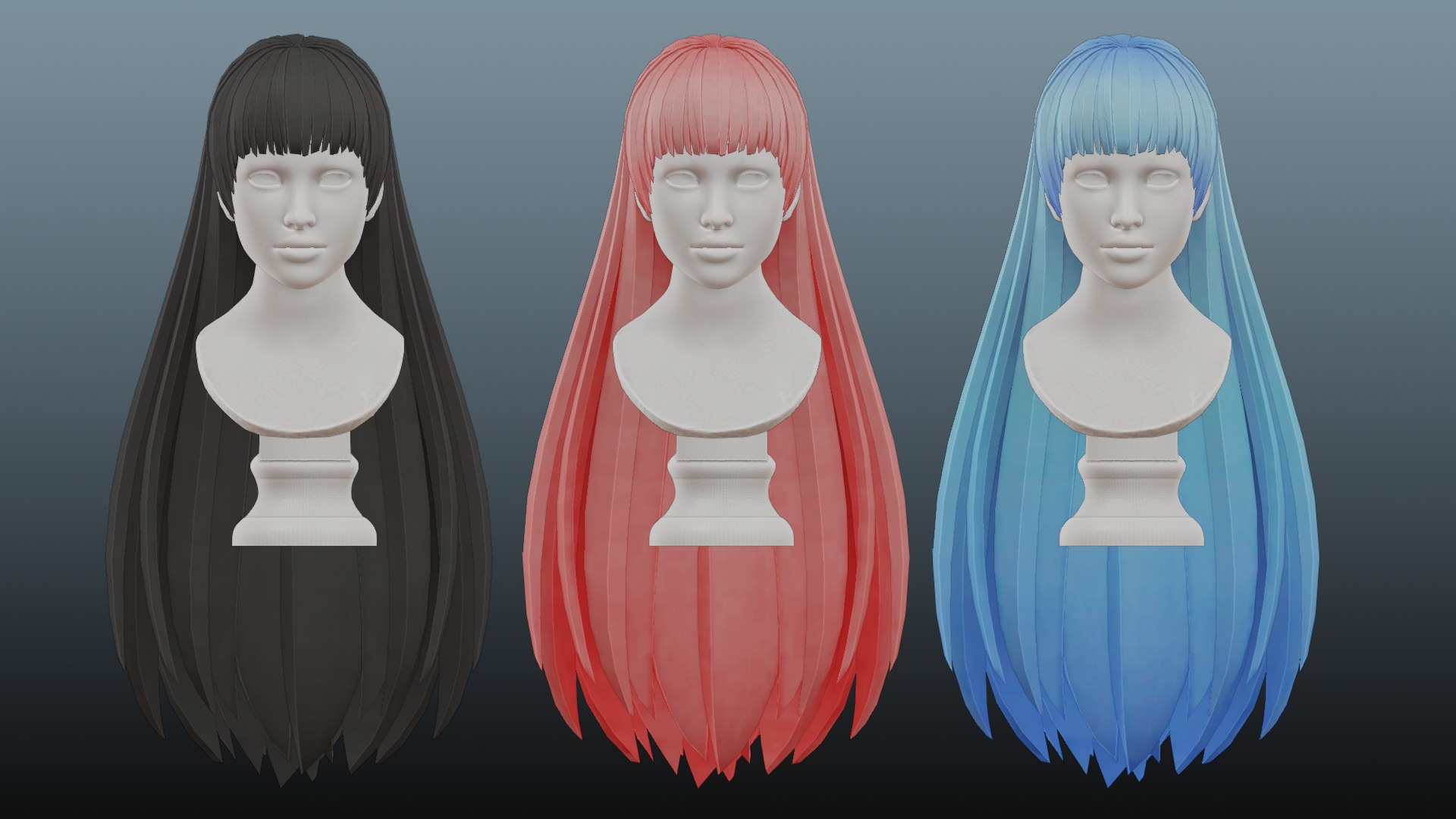 3D Female Hair Low Poly 3 Colors Model - TurboSquid 2319546