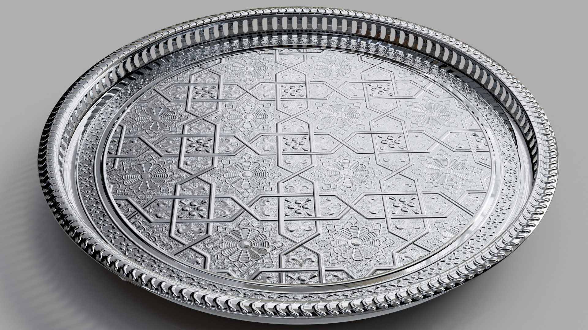 3D Moroccan Silver Serving Tray model - TurboSquid 2176252