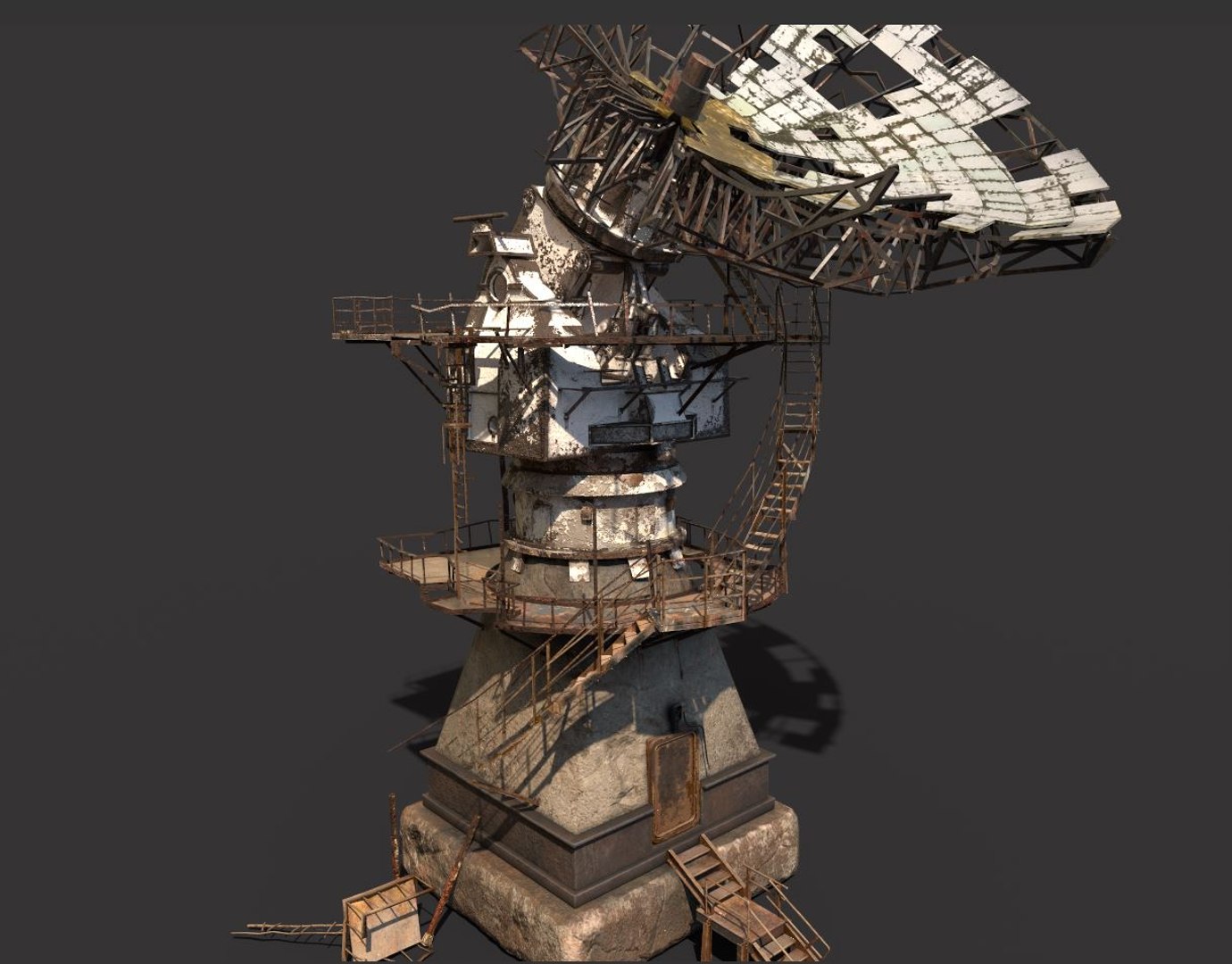 Broken Radar Station-Satellite Dish 3D - TurboSquid 1835655