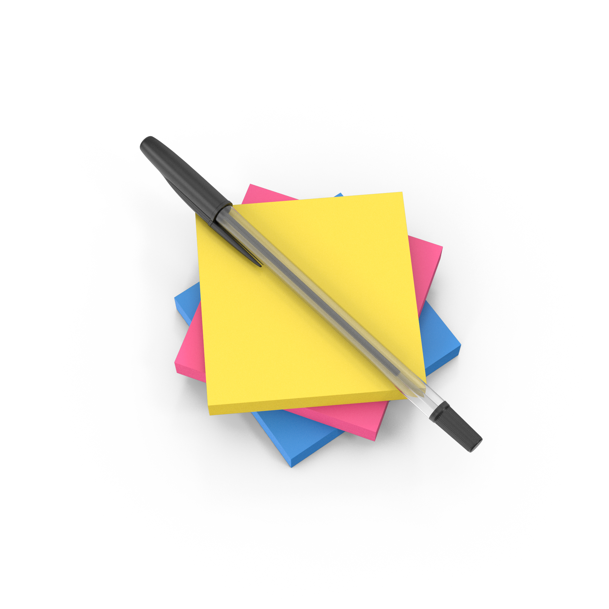 3D Sticky Notes Stack With Ballpoint Pen model - TurboSquid 1840002