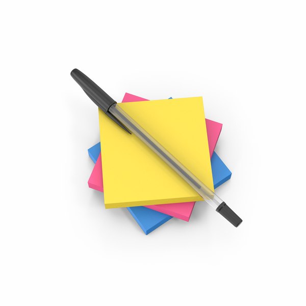 3D Sticky Notes Stack With Ballpoint Pen model - TurboSquid 1840002