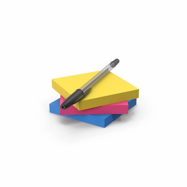 3D Sticky Notes Stack With Ballpoint Pen model - TurboSquid 1840002