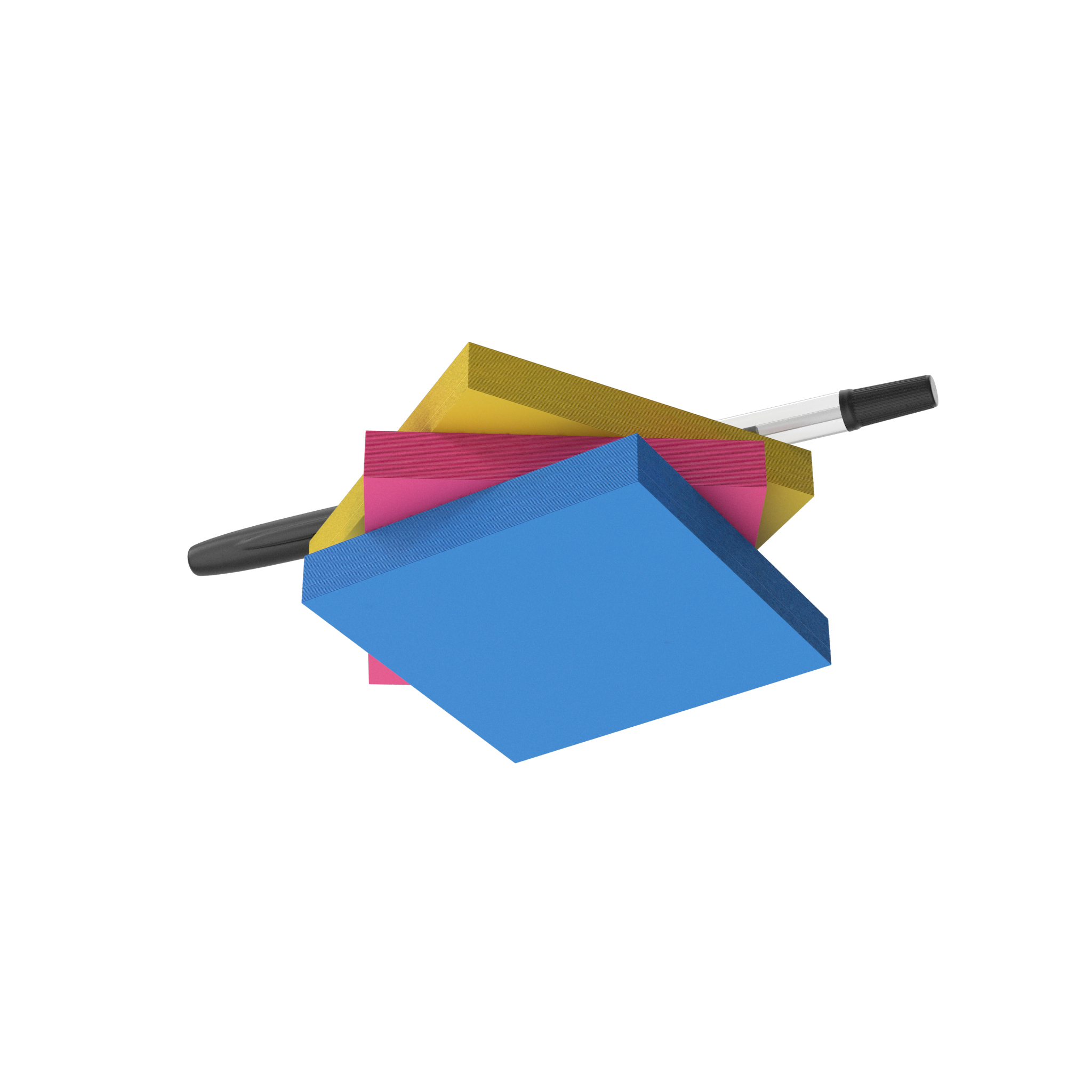 3D Sticky Notes Stack With Ballpoint Pen model - TurboSquid 1840002