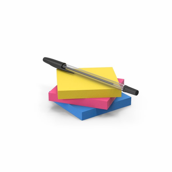 3d Sticky Notes Stack With Ballpoint Pen Model - Turbosquid 1840002
