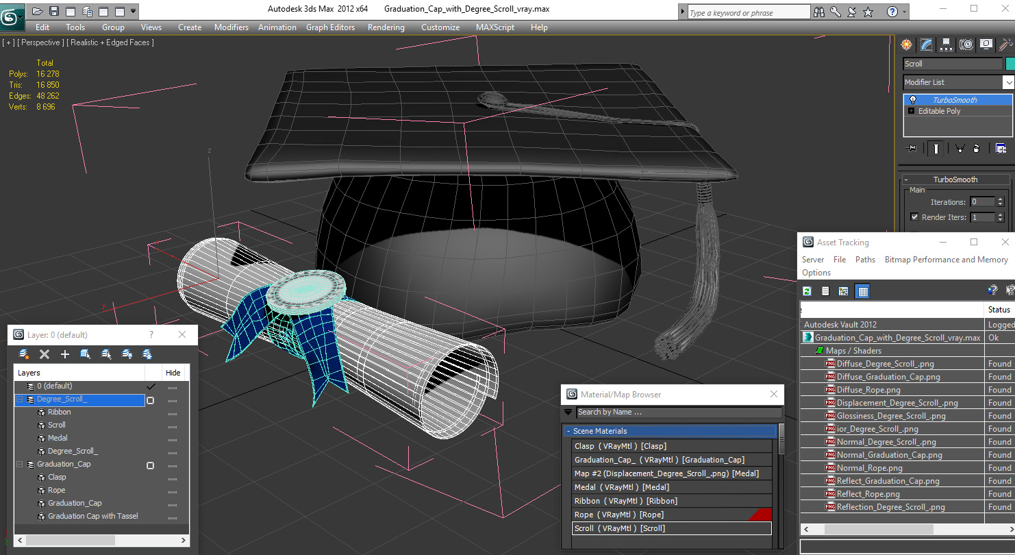 3D graduation cap degree scroll model - TurboSquid 1341960
