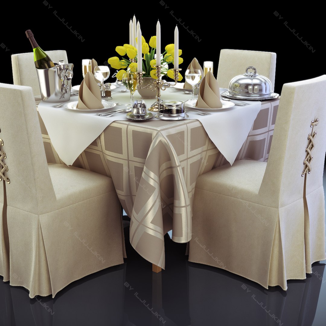3d model set restaurant table completely
