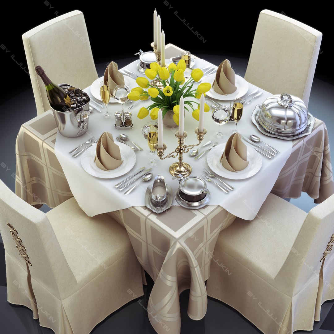 3d model set restaurant table completely