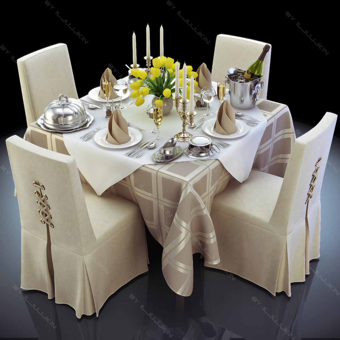 3d Model Set Restaurant Table Completely