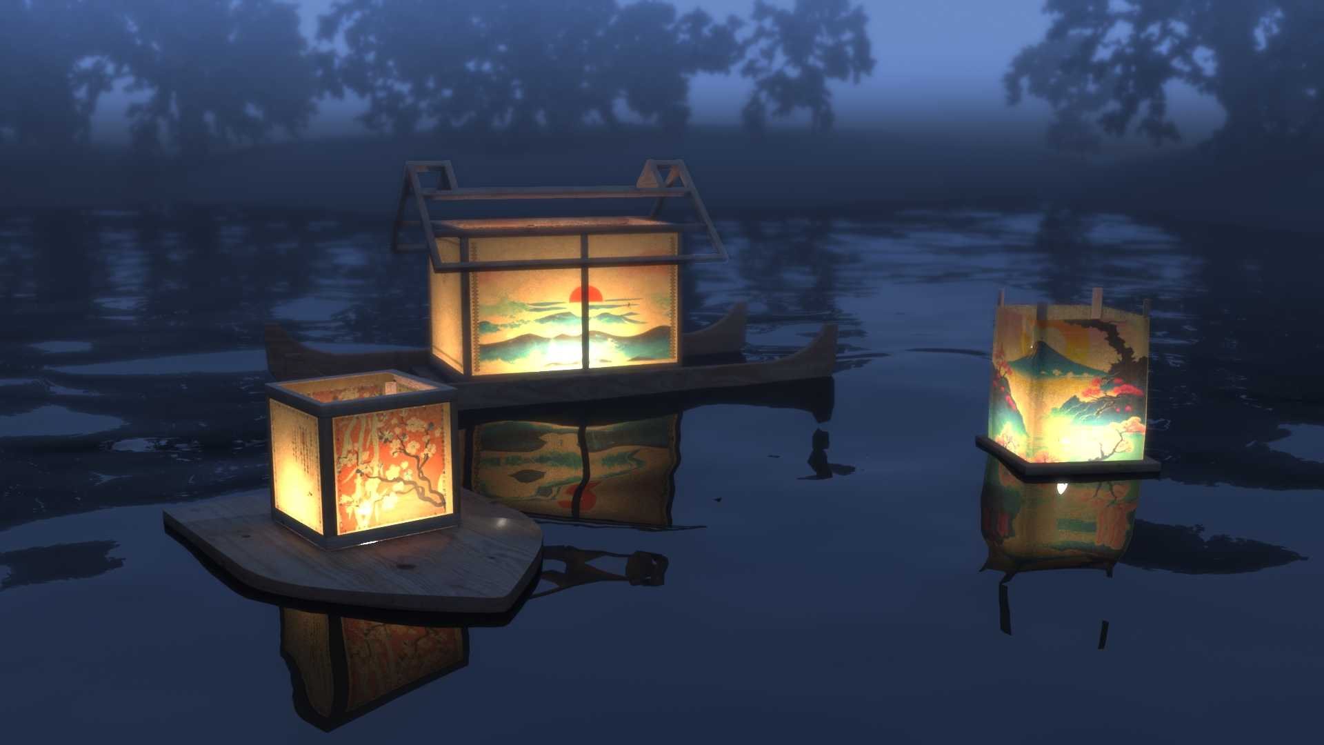 3D Water Lantern Scene - TurboSquid 2069475