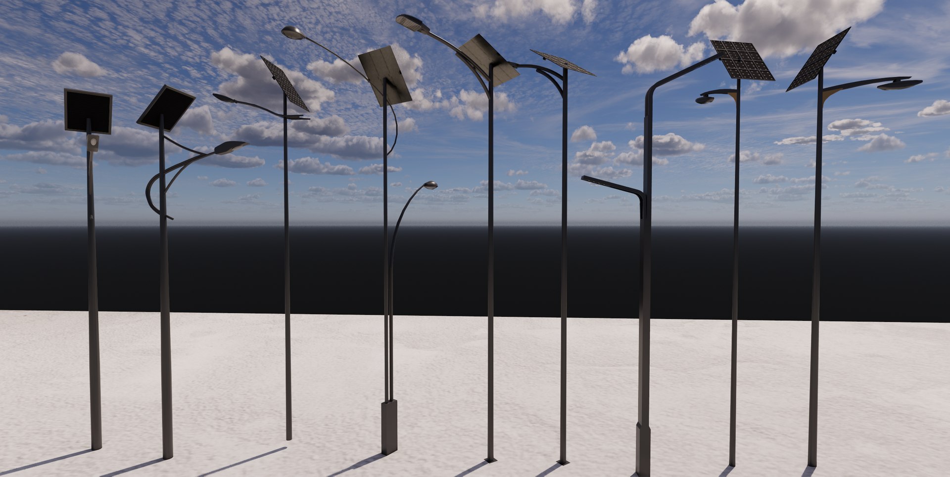 3D Street Lamps With Solar Panels-A6 - TurboSquid 2041344