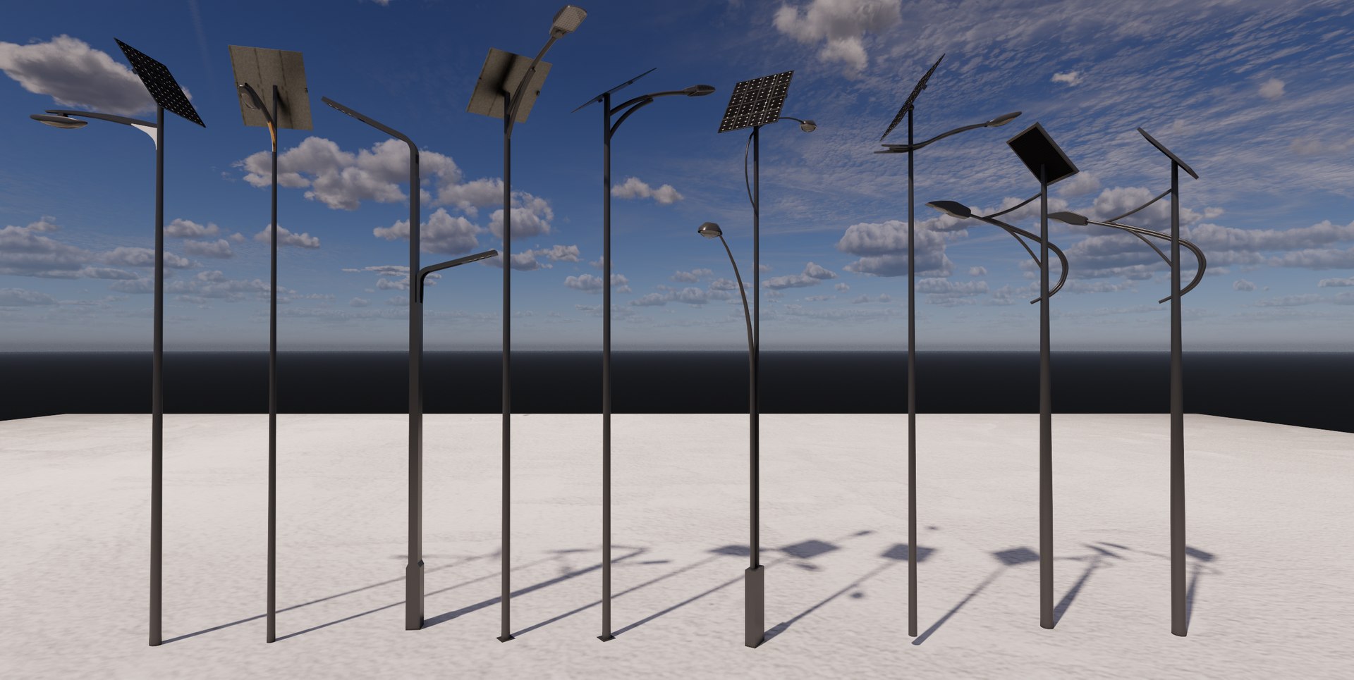 3D Street Lamps With Solar Panels-A6 - TurboSquid 2041344