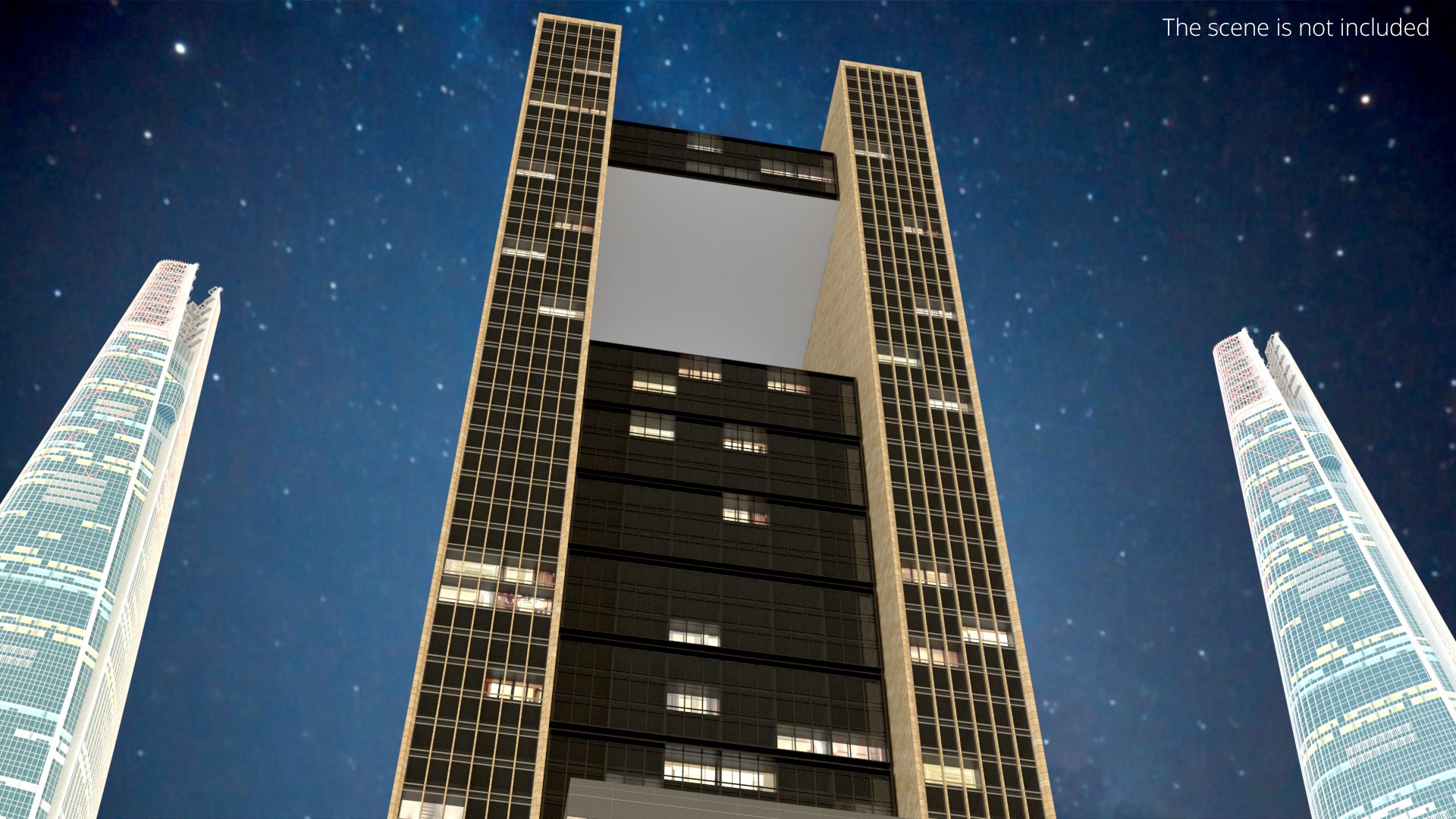 3D High-Rise Twin Column Complex With Sky Platform Model - TurboSquid ...