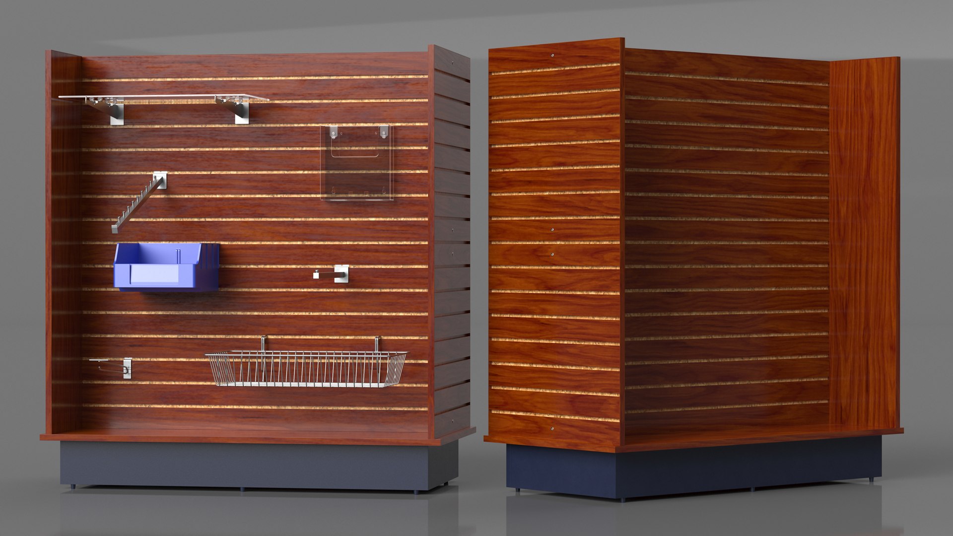 Slatwall Display With Accessories Dark Wood 3D Model - TurboSquid 2077074