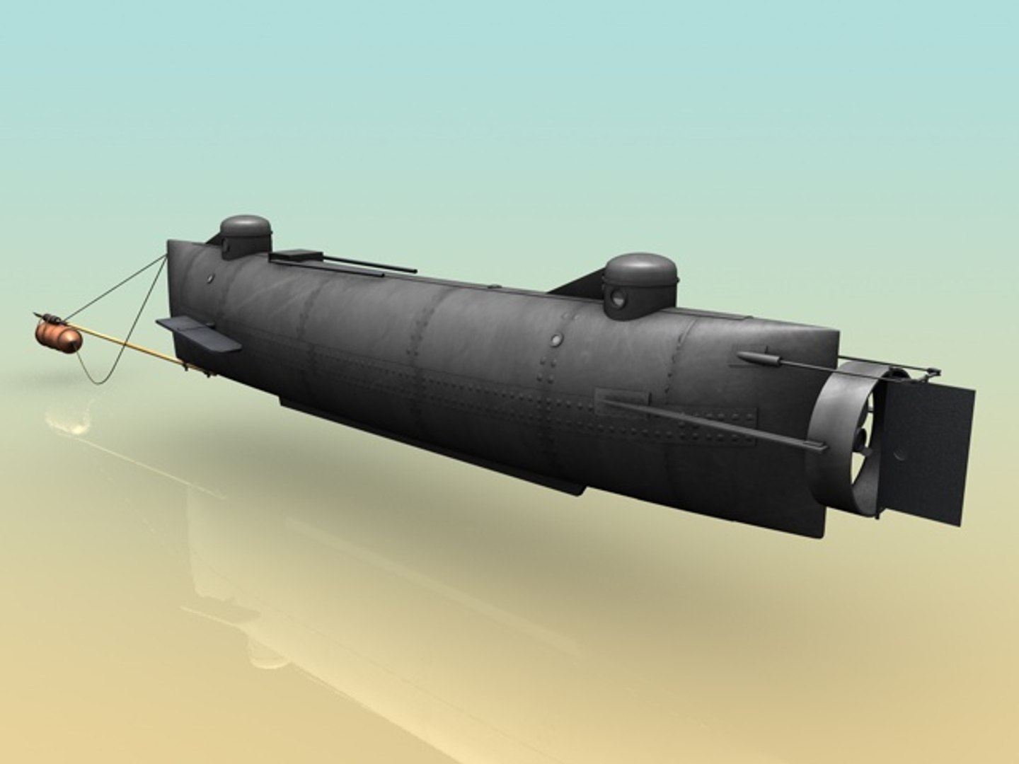 3d H L Hunley Submarine