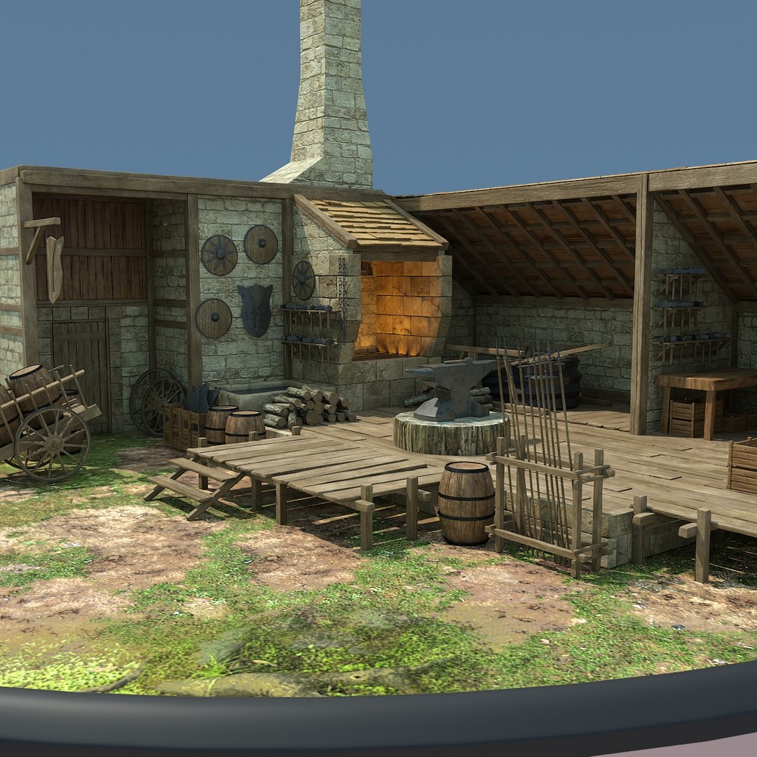 Medieval Blacksmith House Obj