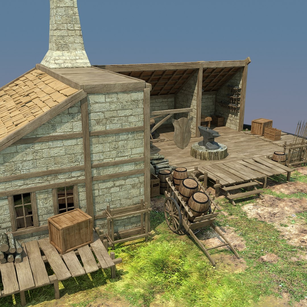 Medieval Blacksmith House Obj