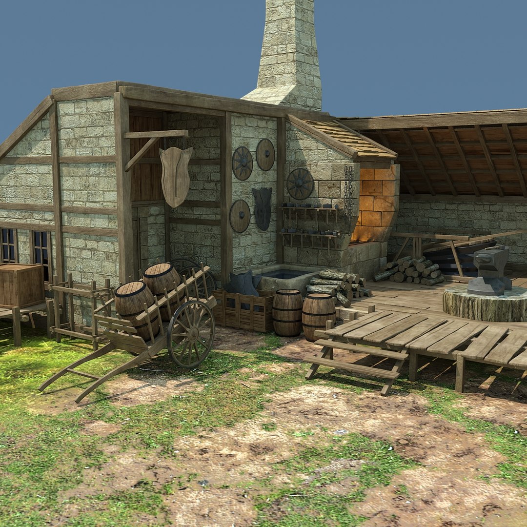 Medieval Blacksmith House Obj