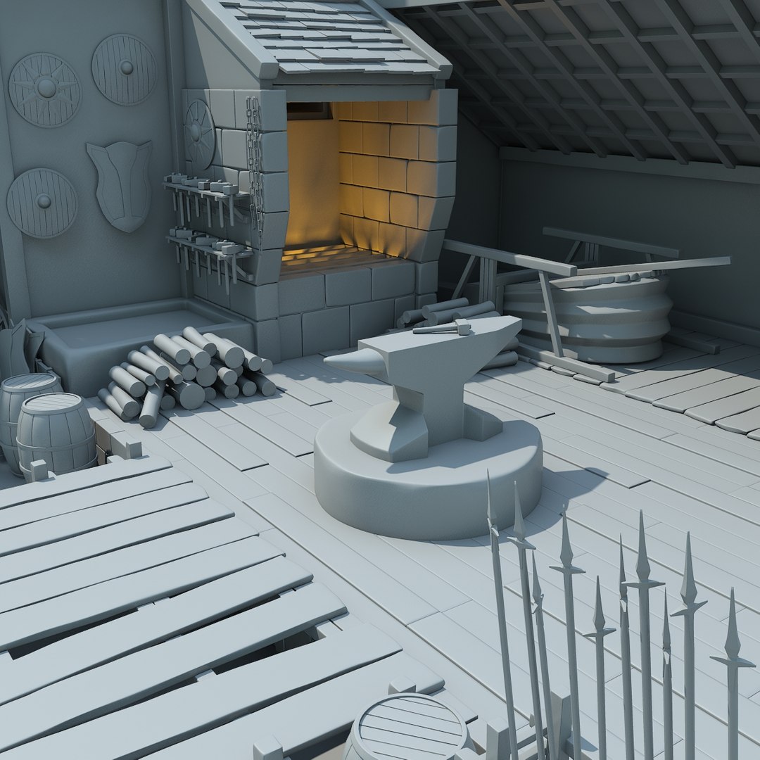 Medieval Blacksmith House Obj