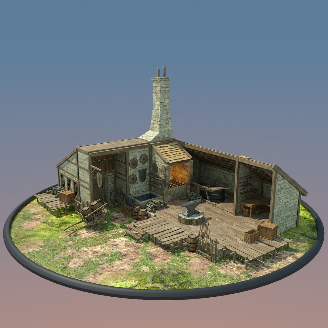 Medieval Blacksmith House Obj