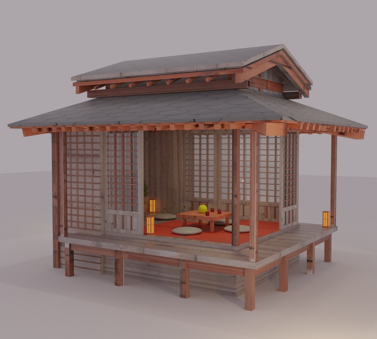 Japanese Garden Structures Viewing Pavilions Low-poly 3D Model 3D Model ...