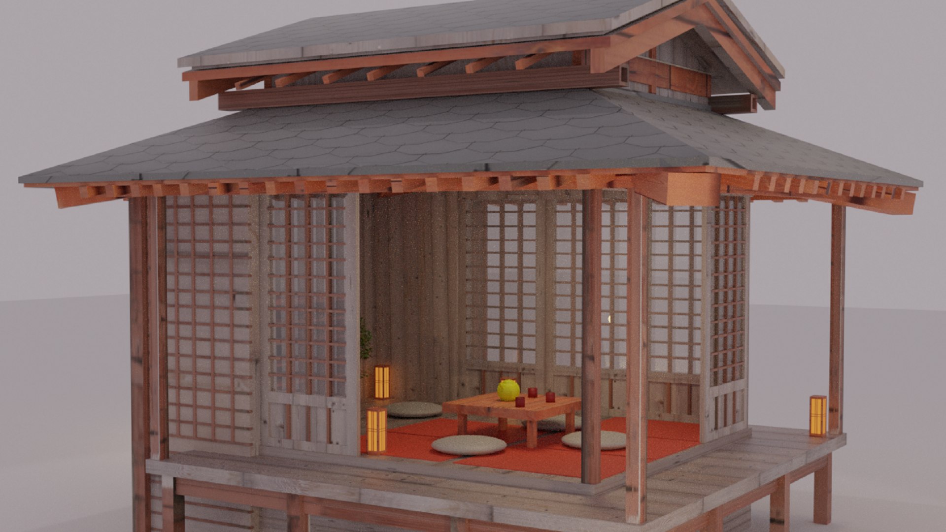 Japanese Garden Structures Viewing Pavilions Low-poly 3D Model 3D Model ...