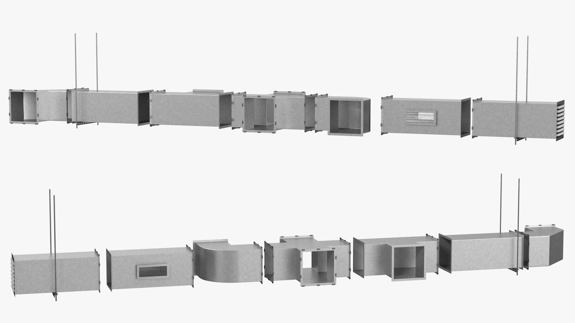 Ventilation shaft square components 3D model - TurboSquid 1647420